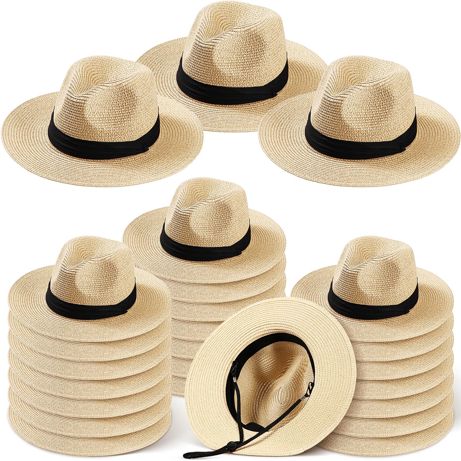 24 Pcs Women Straw Panama Hat Bulk Wide Brim Fedora Beach Sun Hat Summer Straw Hat Fedora Cap Panama Sun Hat for Women Men (Vivid Colors)