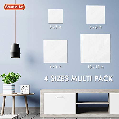 Shuttle Art Painting Canvas Panel, 52 Multi Pack, 5x5, 6x6, 8x8, 10x10 inch (13 PCS of Each), 100% Cotton Art Canvas Board Primed White, Blank Canvas for Kids Adults for Acrylic Oil Painting