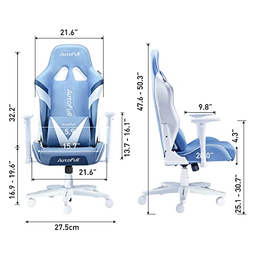 AutoFull C3 Gaming Chair Office Chair PC Chair with Ergonomics Lumbar Support, Racing Style PU Leather Multifunction Adjustable Computer Chair (Ice Blue)