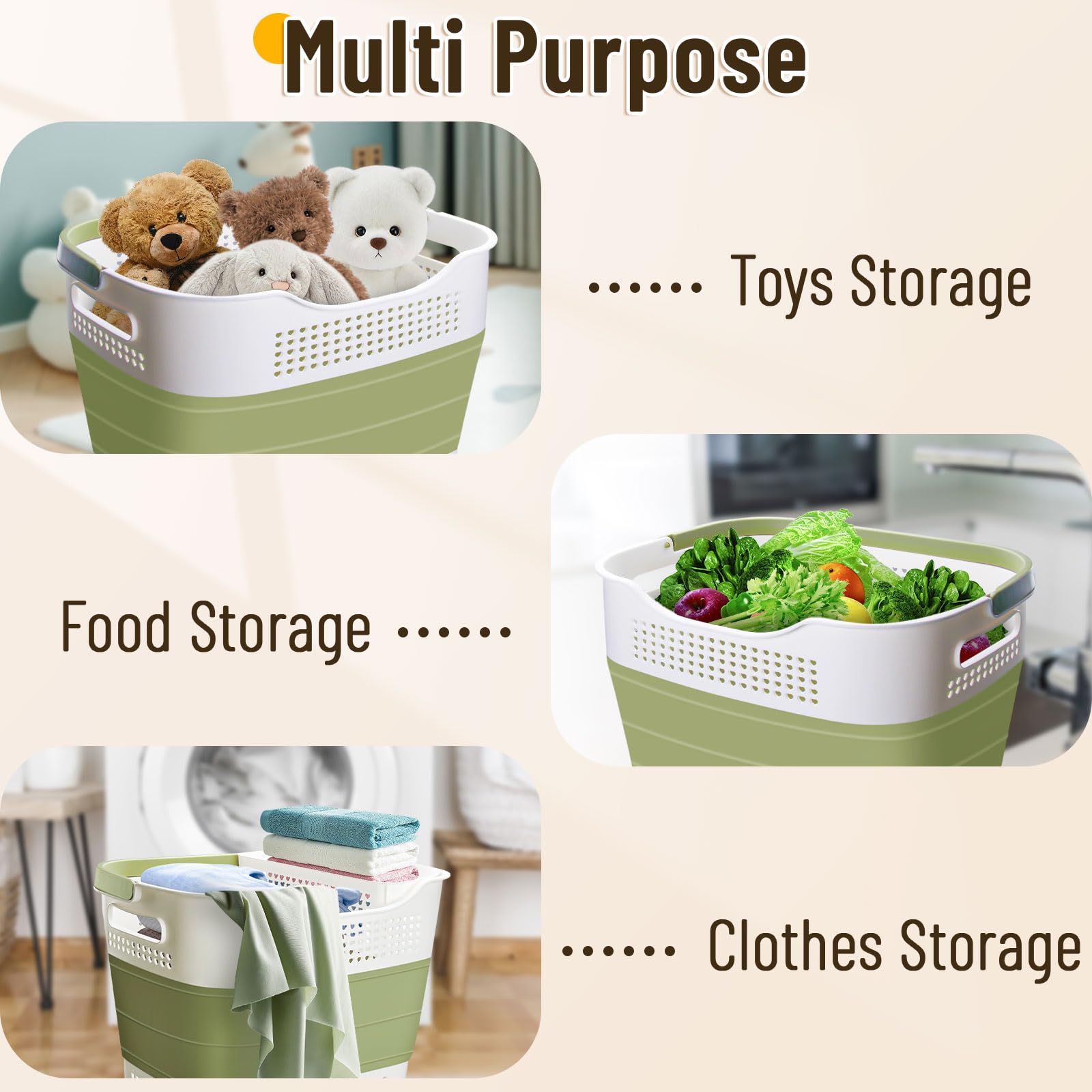 35L Collapsible Laundry Baskets Plastic with Handles,Removable Pop Up Storage Container,75L Clothes Laundry Hamper-Foldable Laundry Basket 0rganizer