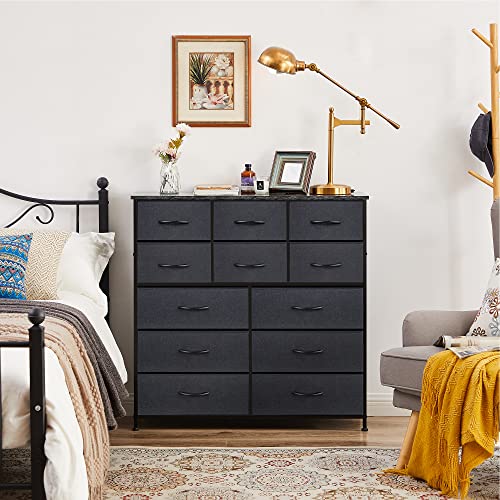 Bigroof 12-Drawer Dresser, Fabric Storage Tower, Storage Organizer Unit for Bedroom, Nursery, Entryway, Closets - Sturdy Steel Frame, Wood Marble Top & Easy Pull Fabric Bins