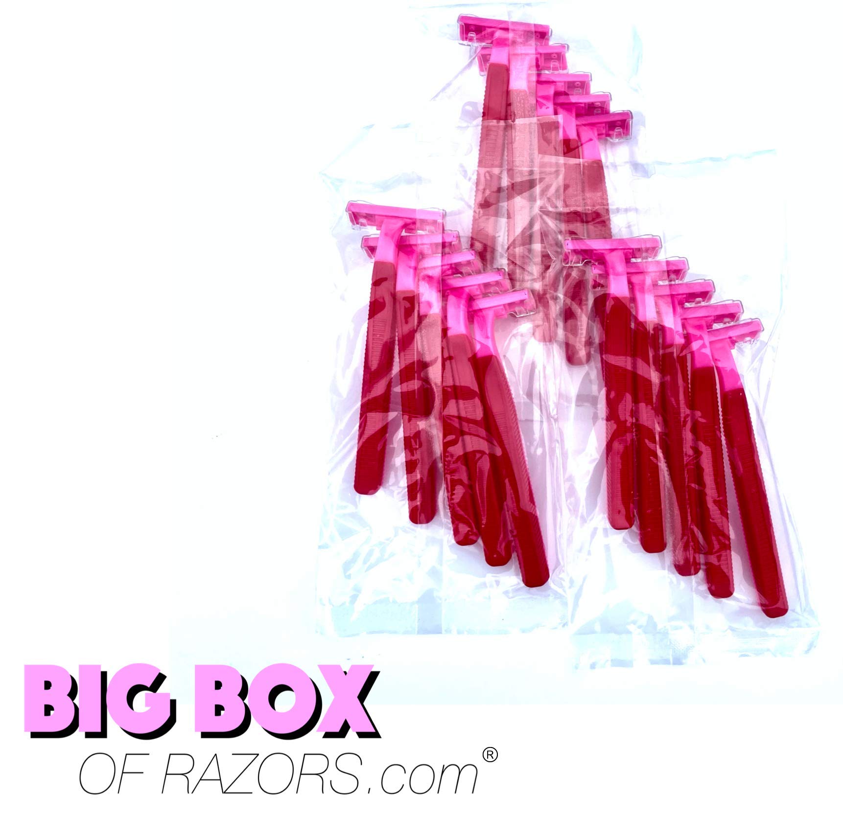 15 Pack of Dependable Disposable Pink Razor Blades with Aloe Vera Strip and Rubber Solid Handle