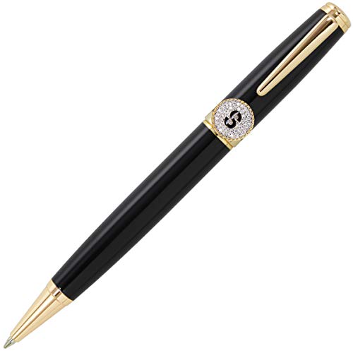BIJOUX BOBBI [Premium Quality Pen with Individualized Letter Embellishment - Letter S - Black/Gold