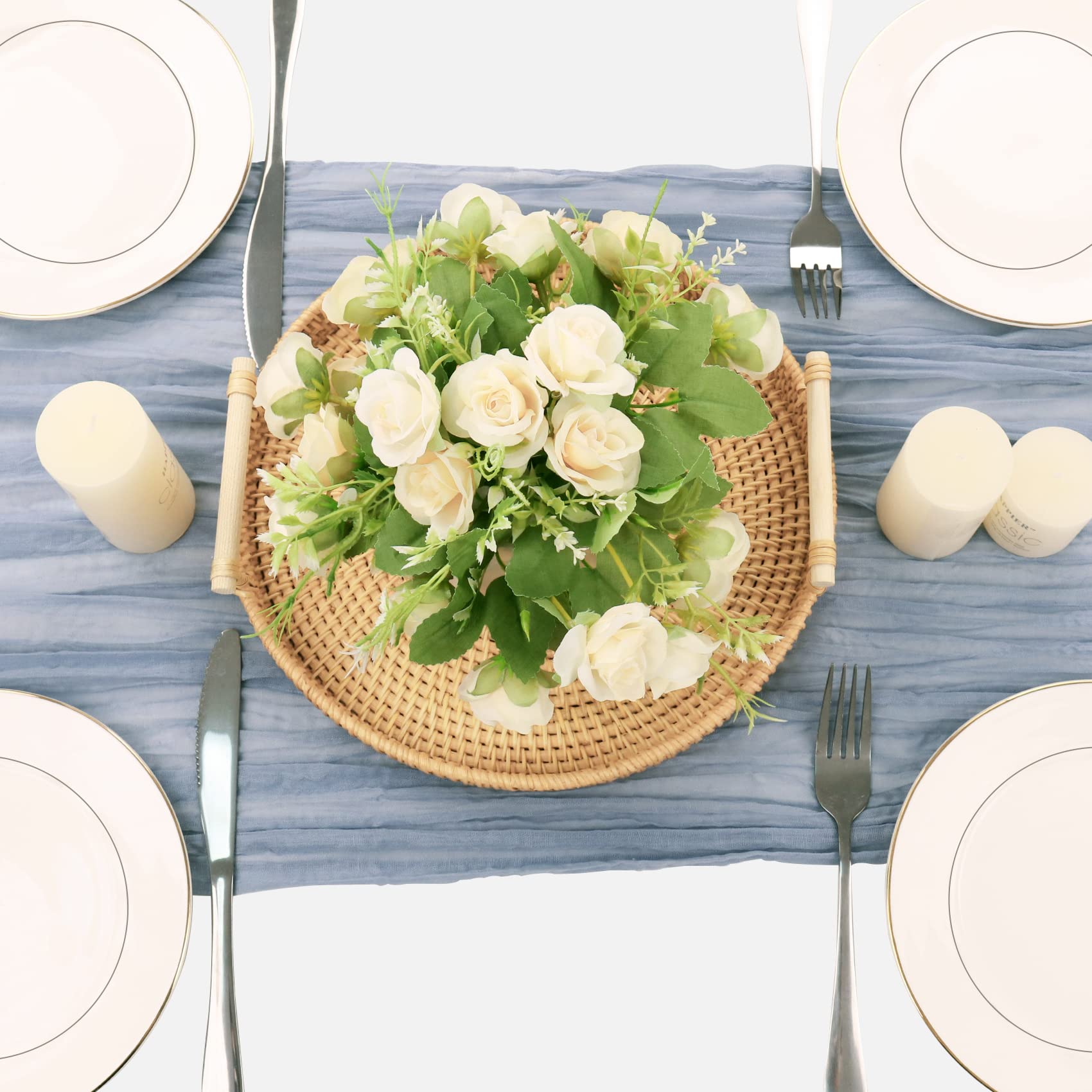 12 Pcs Cheesecloth Table Runner 13FT Boho Rustic Gauze Table Runner Bulk 35x157Inch Romantic Cheese Cloth Sheer Table Runner Decor for Wedding Dining Holiday Event Birthday Anniversary(Dusty Blue)