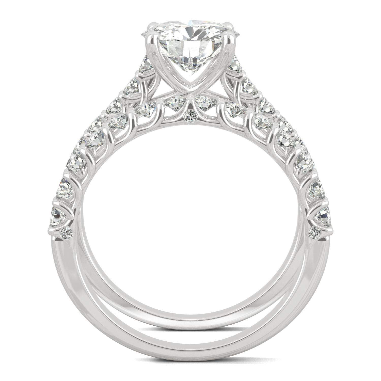 14K White Gold Moissanite by Charles & Colvard 7.5mm Round Bridal Set-size 4.5 2.37cttw DEW
