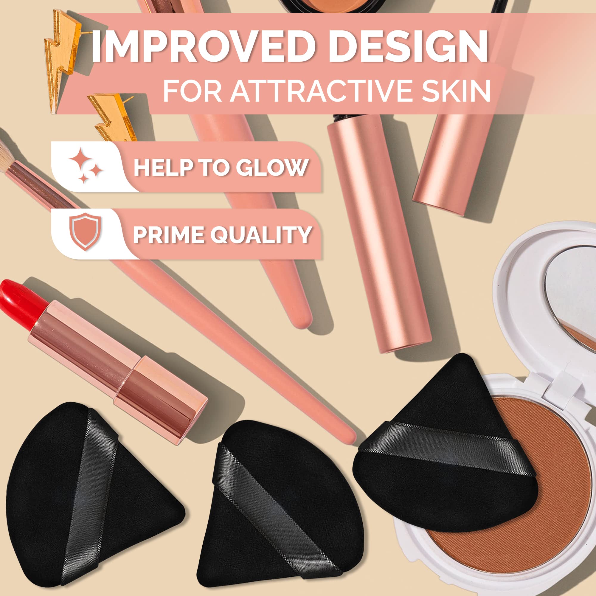 12 Pieces Black Triangle Powder Puff with Cleansing Puff for Face - Velour Soft Cosmetic Wet Dry Powder Puff for Loose Body Powder Setting Sponge Washable - Beauty Makeup Tools