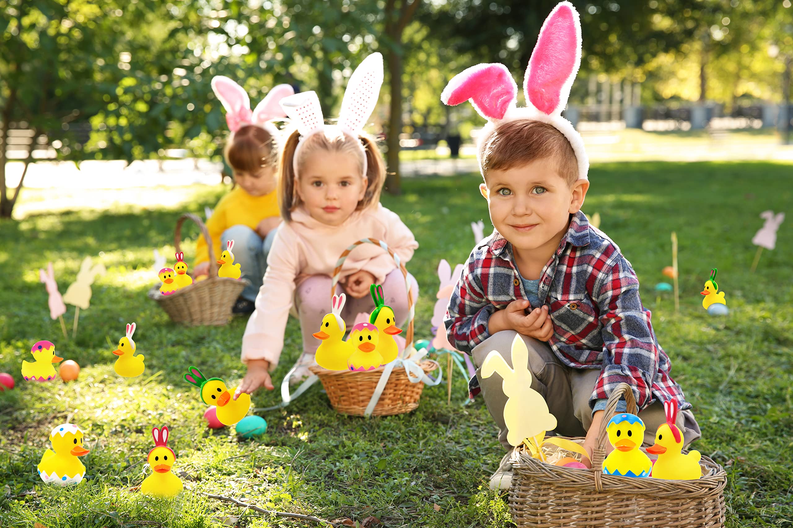 The Dreidel Company Happy Easter Rubber Duck Toy Bunny Rabbit Duckies for Kids Easter Eggs, Bath Birthday Gifts Baby Showers Summer Beach and Pool Activity, 2" (12-Pack)