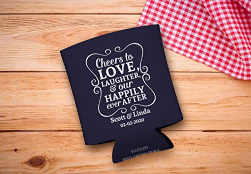 Cheers To Love Custom Names & Date 24-Pack Personalized Can Coolie Drink Coolers Coolies Navy