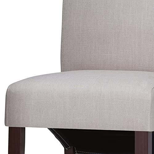 SIMPLIHOME Avalon Deluxe Parson Dining Chair (Set of 2), Light Beige Linen Look Fabric and SOLID WOOD, Square, Upholstered, For the Dining Room, Transitional Modern