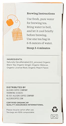Allegro Tea, Organic Decaf Ginger Peach Black Tea Bags, 20 ct