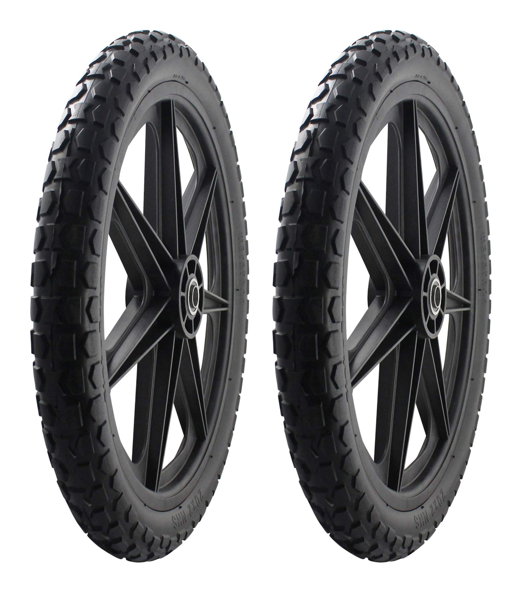 2 Pack -Marathon 92010 Flat Free 20" Replacement Tire Assembly for Rubbermaid Big Wheel Carts, Black & 5/8" Replacement Precision Ball Bearings - 4 Pack
