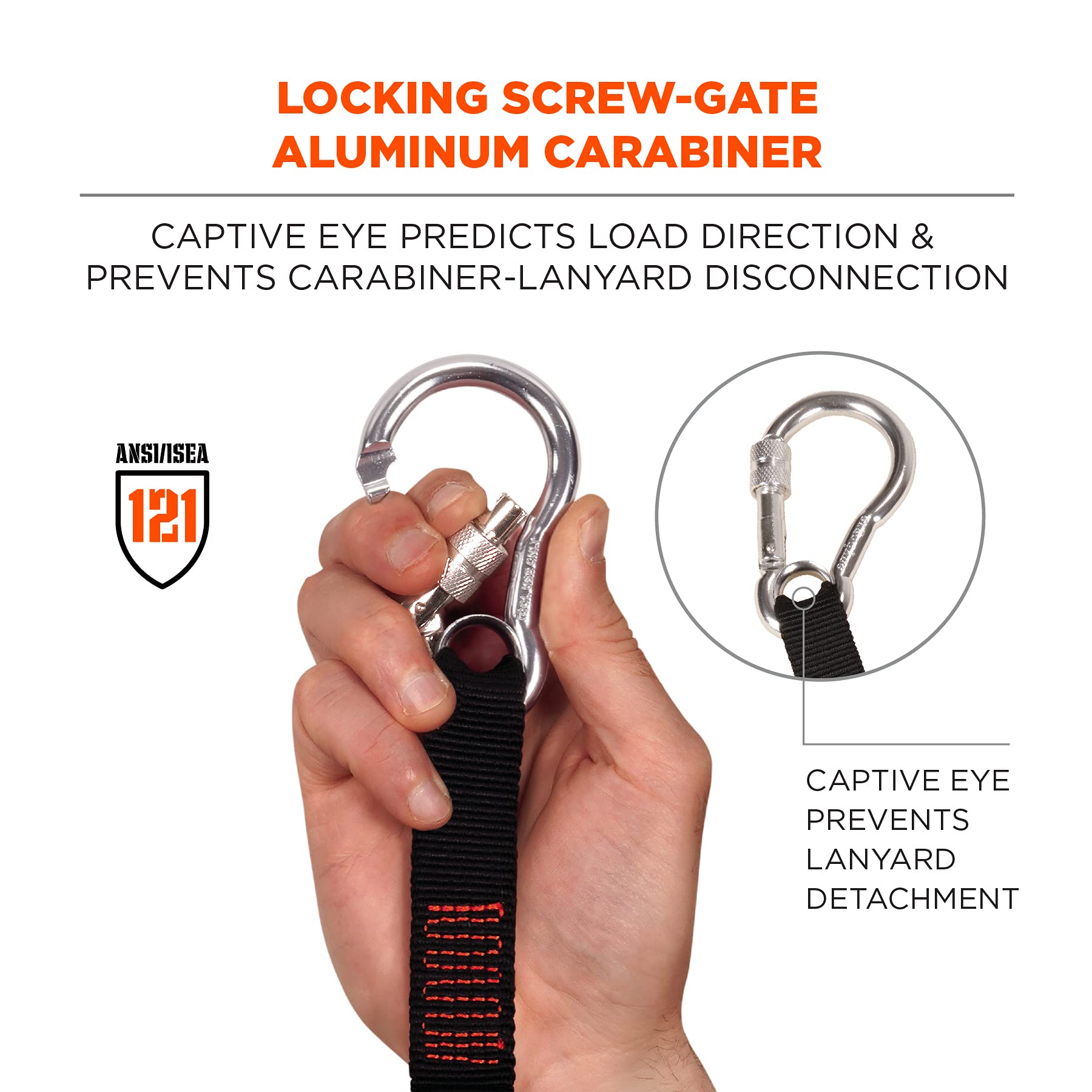 Ergodyne Squids 3105 Tool Lanyard with Aluminum Screw Lock Carabiner, Tool Weight Capacity 15lbs , Black