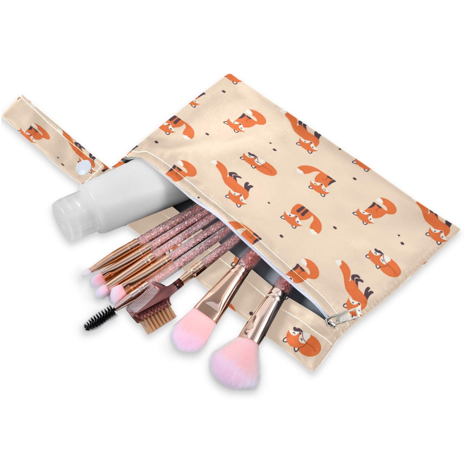 Cute Animal Fox Pattern Wet Dry Bag Set Waterproof Reusable Baby Diaper Bags Organizer with Two Zippered Pockets for Travel Beach Swimming Swimsuit Wet Clothes 2 Pack