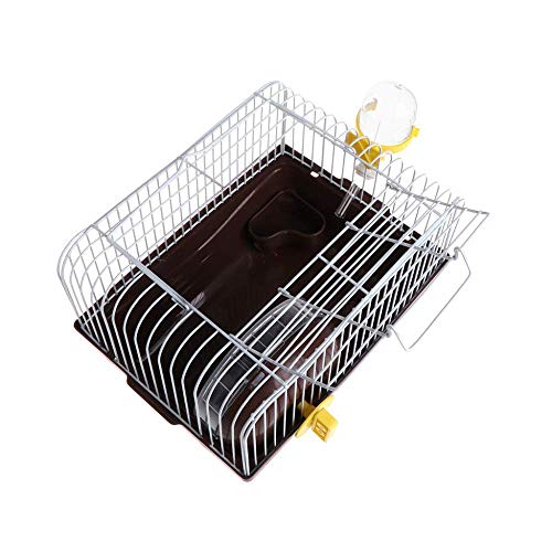 Pet Hamster Cage with Running Wheel Water Bottle Food Basin Portable Carrier House Mice Home Habitat for Going Out, Traveling (Coffee)