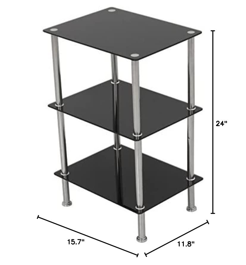 AVF S33-A Small 3 Tier Shelving Unit in Black Glass & Chrome