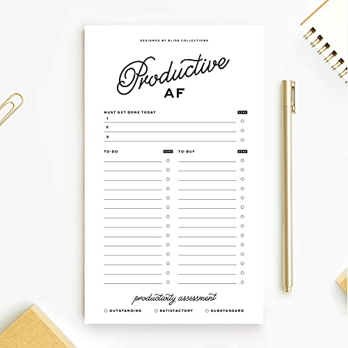 Bliss Collections To Do List Notepad, Productive AF, Magnetic Weekly and Daily Planner for Organizing and Tracking Grocery Lists, Appointments, Reminders, Priorities and Notes, 4.5"x7.5" (50 Sheets)