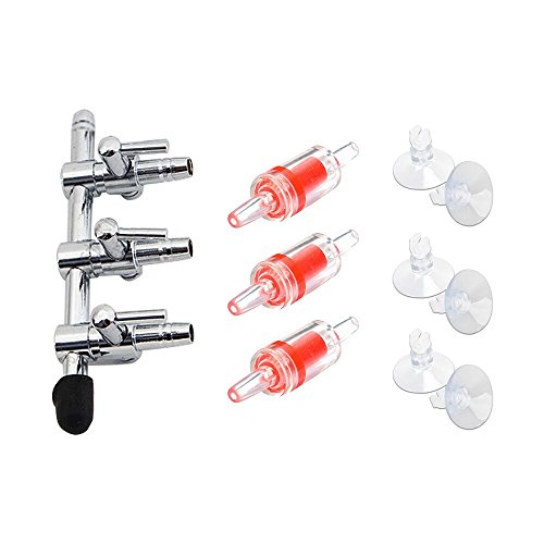 BornFeel Aquarium Air Pump Splitter 10 in 1 Set 3-Way Air Flow Control Lever Valve & 3 Non-Return Check Valves & 6 Suction Cups for Fish Tank Airline Air Tube Hose