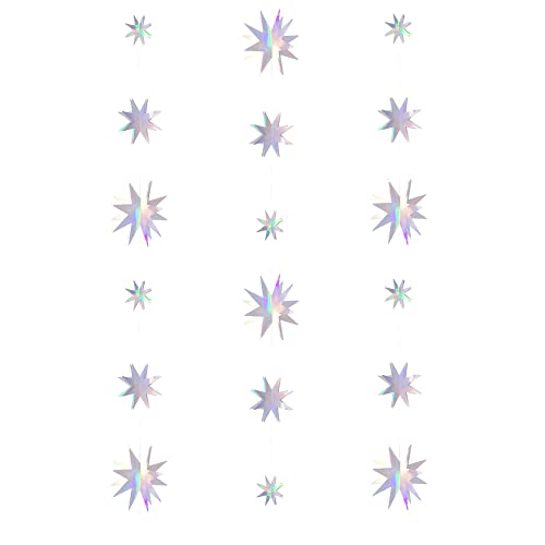 3D Star Disco Iridescent Silver Party Decorations Snowflake Garland, UNIIDECO Groovy Dance Euphoria Prom Party Twinkle Stars Decor, Iradescent Ceiling Hanging Bachelorette Graduation Supplies