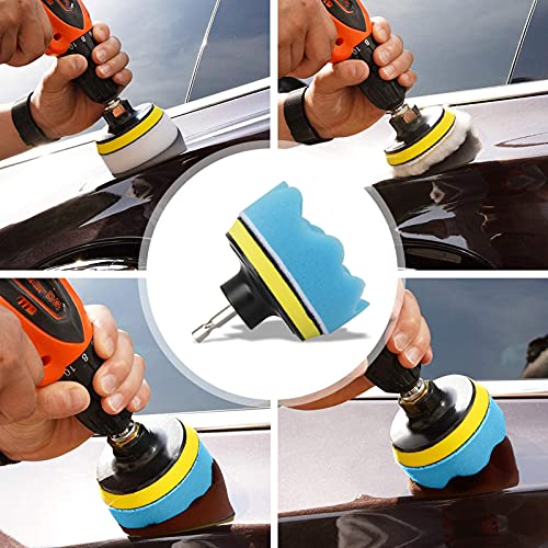GOH DODD 4 Inch 24 Pieces Buffing Polishing Pads, Car Foam Drill Polishing Pad Kit Sponge Pads Buffer Polisher Kit Headlight Restoration Kit with Wool Pads for Car Polishing, Waxing and Cleaning