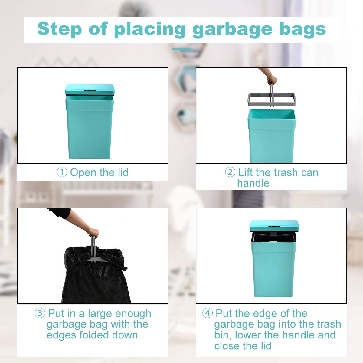 13 Gallon Touch Free Automatic Trash Can, 50L High-Capacity Electronic Motion Sensor Kitchen Garbage Can, Plastic Trash Bin Waste Bin with Lid for Kitchen Living Room Office, Blue - Set of 2
