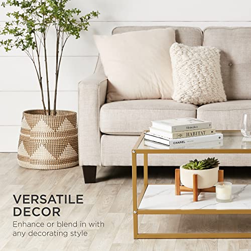 Best Choice Products 44in Glass Coffee Table 2 Tier Rectangular Coffee Table White & Gold with Faux Marble Shelf Interchangeable Glass & Shelf Accent Table, Living Room Table - Gold