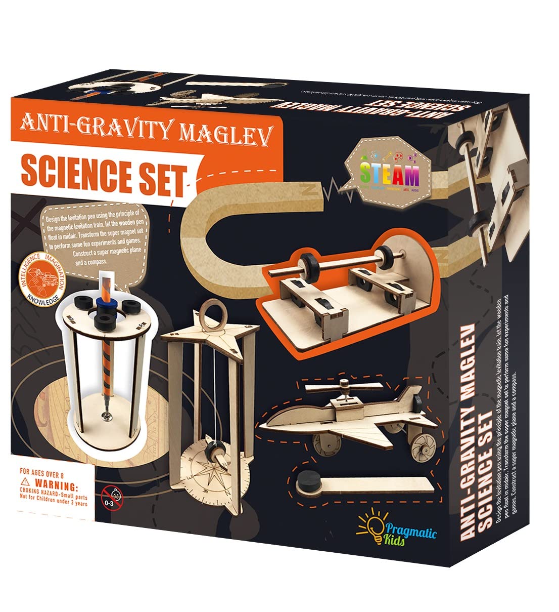 4in1 Anti-Gravity Maglev Educational Science Set for Kids. Perform Fun Experiments and Games by Transforming Magnets to Form a Plane, a Functional Compass, a Floating Arrow, or a Standing Pen
