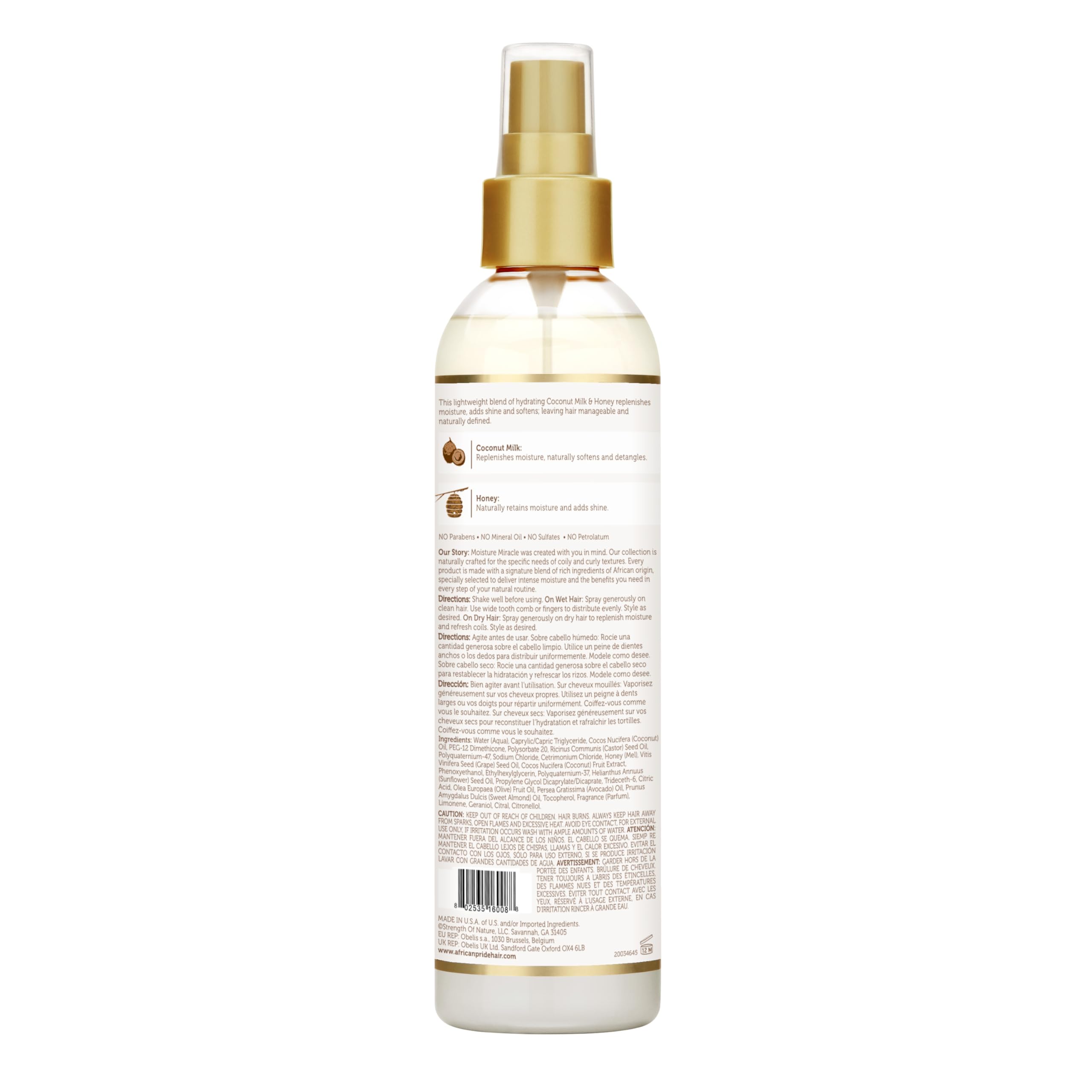 African Pride Moisture Miracle Coconut Milk & Honey Leave-In Conditioner - Refreshes & Softens Natural Coils & Curls, Hydrates & Shines, 8 oz (3 Pack)
