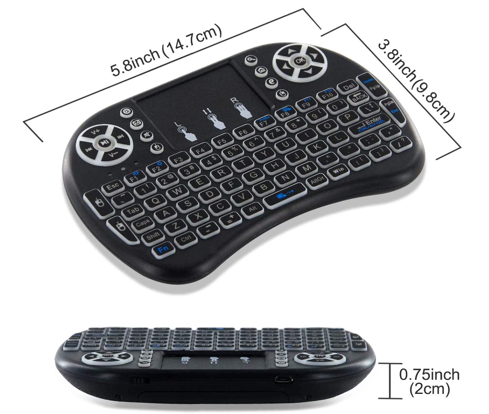 3 Pack Wireless Mini Keyboard and touchpad Mouse 2.4GHz Backlit Universal Remote Controller for Gaming Rechargeable Li-ion Battery for Google Android TV Xbox, PS3, PC, Windows Roku iptv Gaming