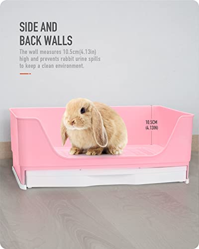Baffect Rabbit Litter Box, Plastic Bunny Toilet Box with Removable Tray, Guinea Pig Corner Litter Cage for Small Adult Pet (Pink)
