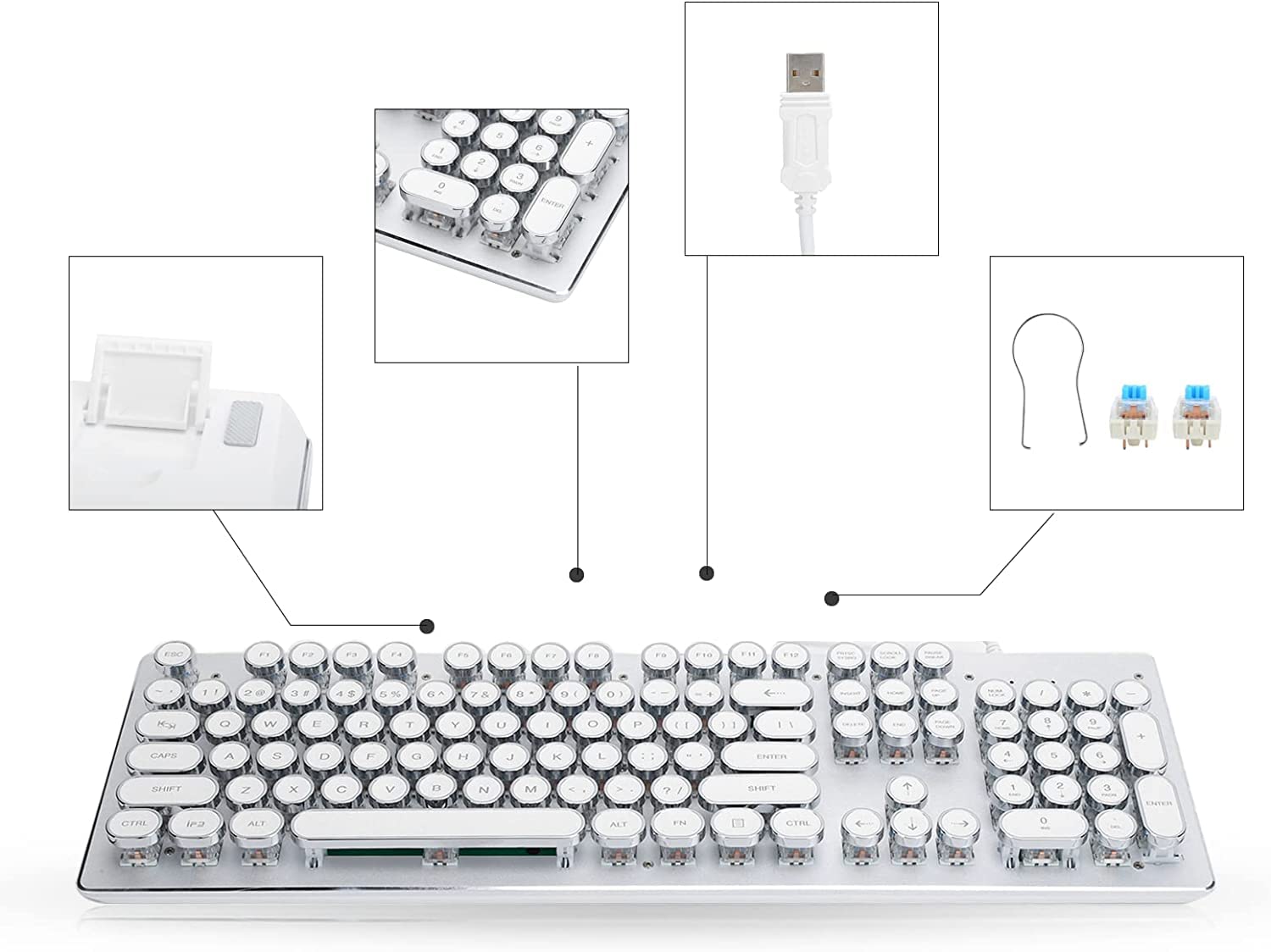 Retro Mechanical Gaming Keyboard Rainbow Backlit , Punk Vintage StyleDustproof Mechanical Ergonomic Keyboard with 104 Keys for Computer Game Enthusiasts Home Office Use