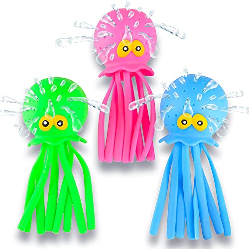 ArtCreativity Octopus Water Balls, Set of 3, Rubber Kidsā Bath Toys, Sensory Stress Relief Pool Toys for Kids, Cute Goodie Bag Fillers for Boys and Girls, Pink, Blue and Green