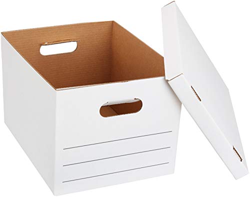 Amazon Basics Storage and Filing Boxes With Lid and Handles, Legal/Letter Size, Basic Duty, Pack of 20, White, 16.2" L x 12.5" W x 10.5" H