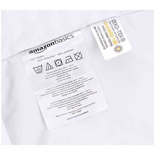 Amazon Basics Striped Microfiber Duvet Cover Set - 3 pieces, King, Bright White