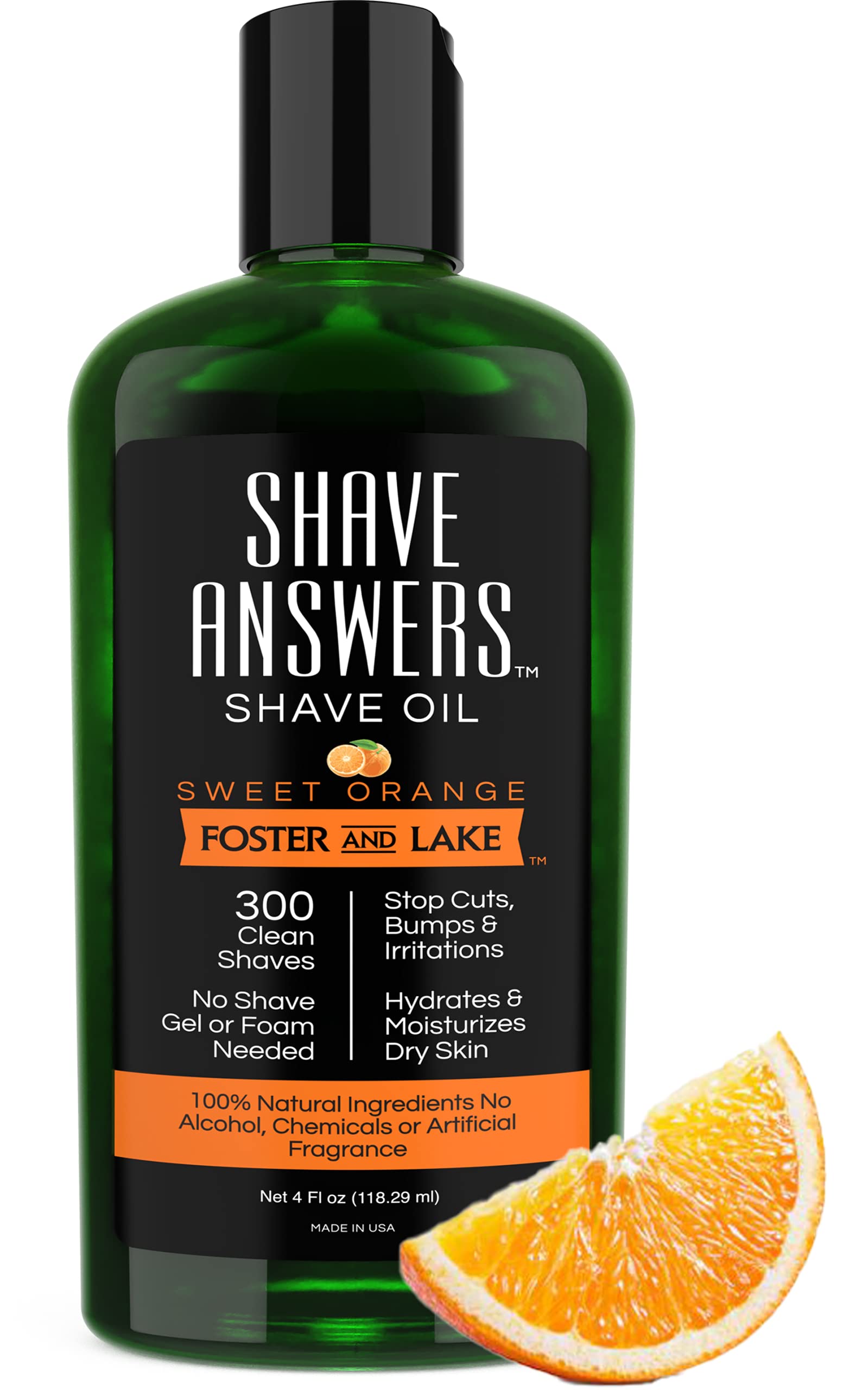 Foster and Lake Shave Oil for Men - 4oz Sweet Orange for Sensitive & All Skin Types - Clear to see Face & Body, Replaces SHAVING CREAM, GELS, FOAMS, & SOAPS -Waterless-PreShave Oil- Irritation Free