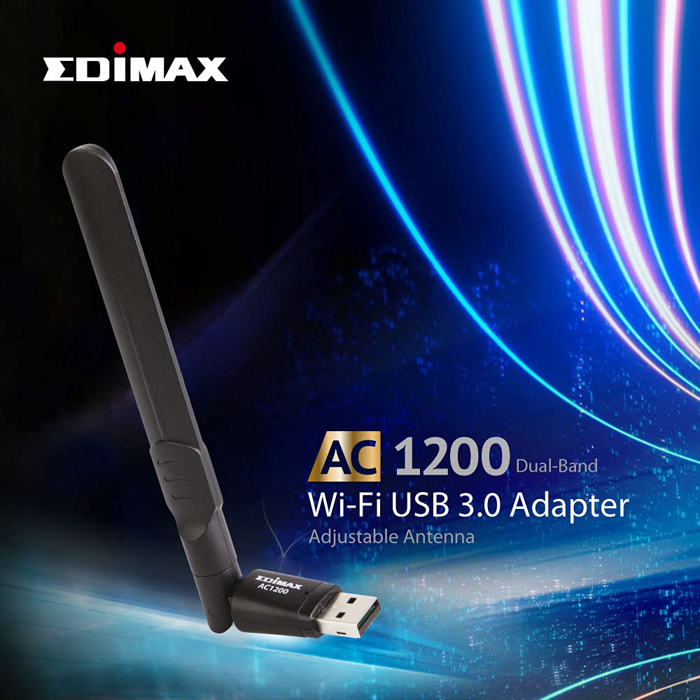 Edimax Wi-Fi 5, 802.11ac AC1200 Dual-Band Adapter for PC w/MU-MIMO, 867Mbps (5GHz) + 300Mbps (2.4GHz) Wireless USB 3.0 Adapter Dongle w/Adjustable Antenna, Win 11, Mac OS, Linux, EW-7822UAD