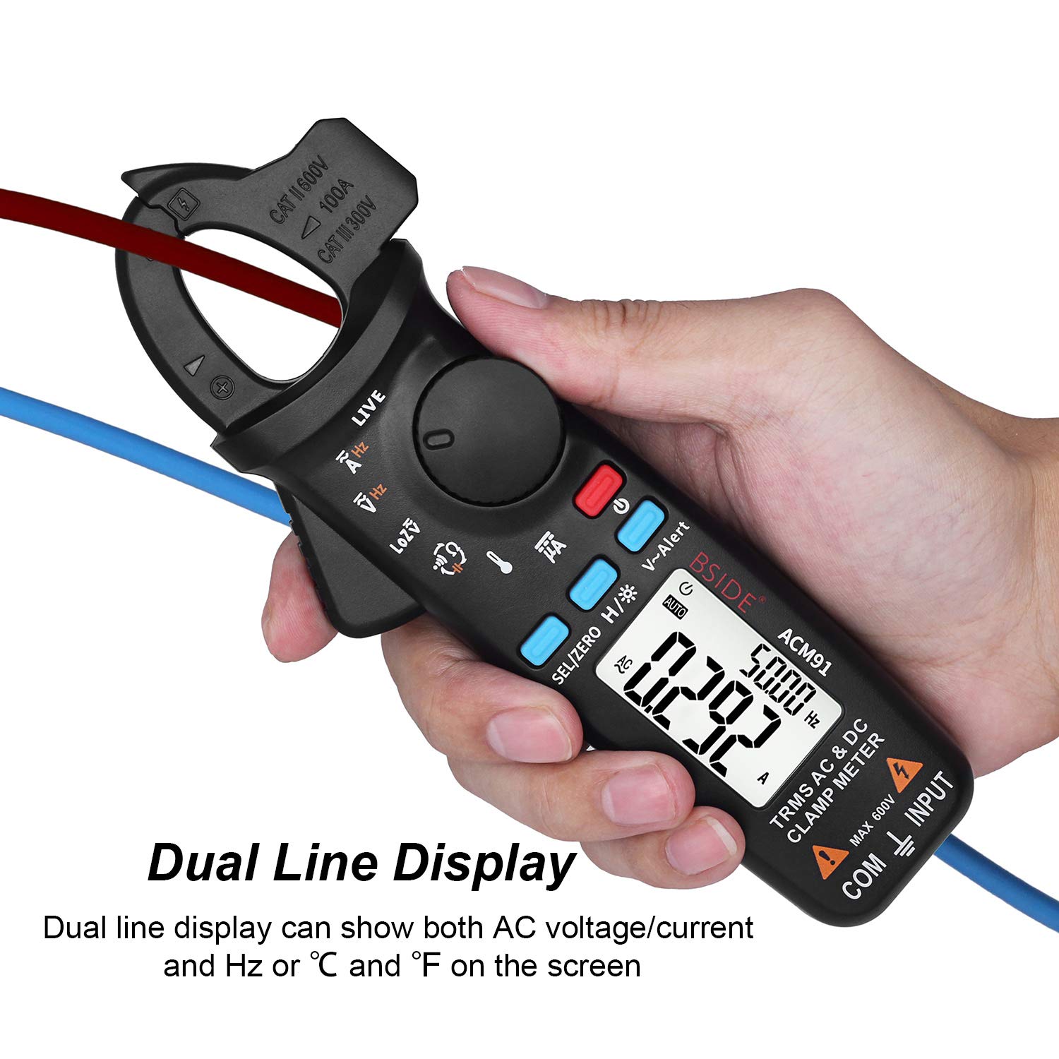 1mA DC Clamp Meter True RMS 6000 Counts Auto-Ranging Digital Multimeter Capacitance Temperature Ohm Live Check V-Alert Low Impedance Voltage Tester for HVAC Automotive