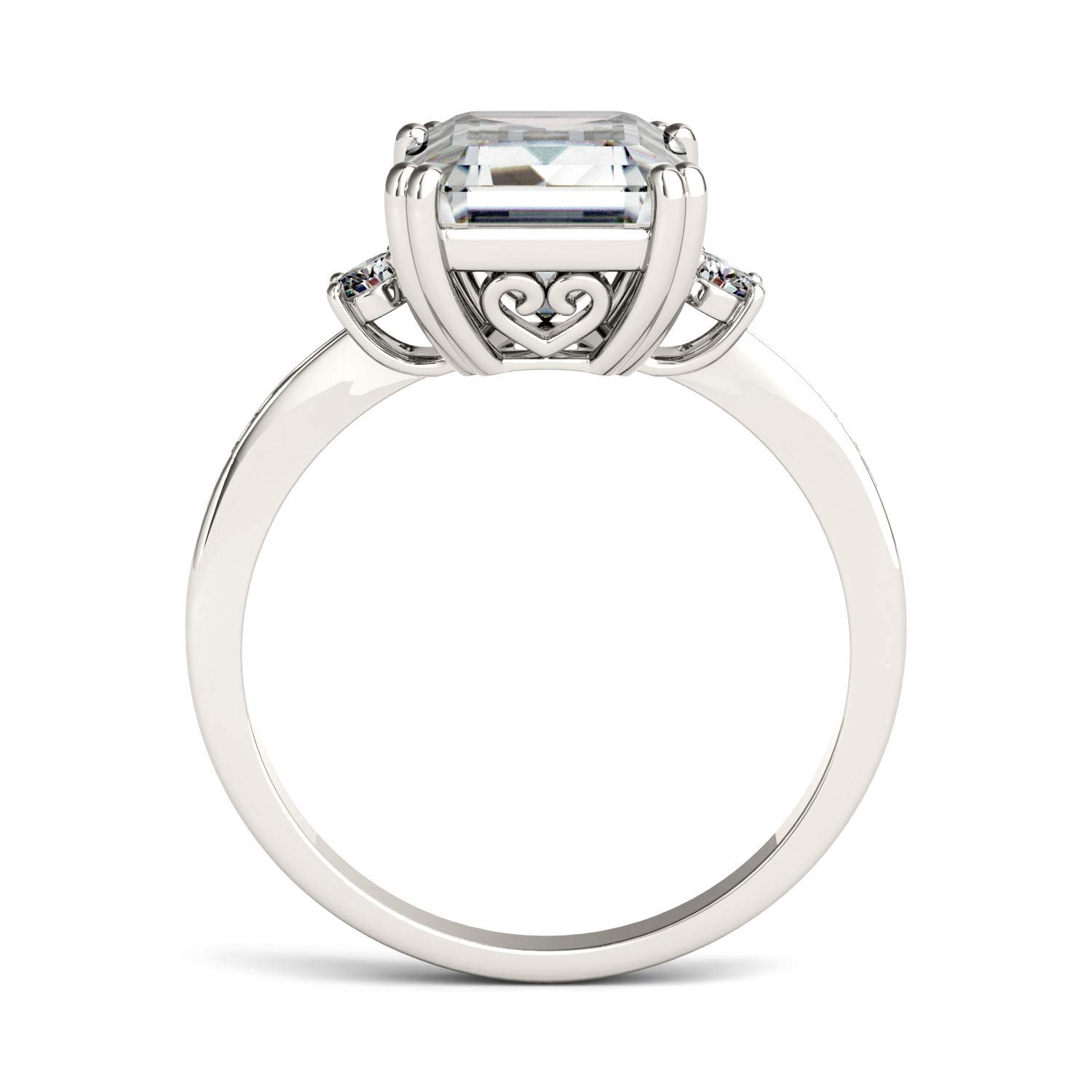 14K White Gold Moissanite by Charles & Colvard 10x8mm Emerald Fashion Ring-size 6 3.69cttw DEW