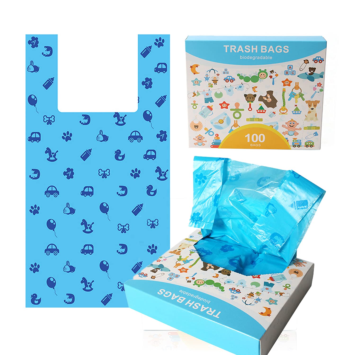 Disposable Diaper Bags with Easy-Tie Tabs, Degradable Diaper Trash Bags or Pet Waste Bags, With Cute Pattern Unscented Biodegradable Diaper Sacks, 200 Counts