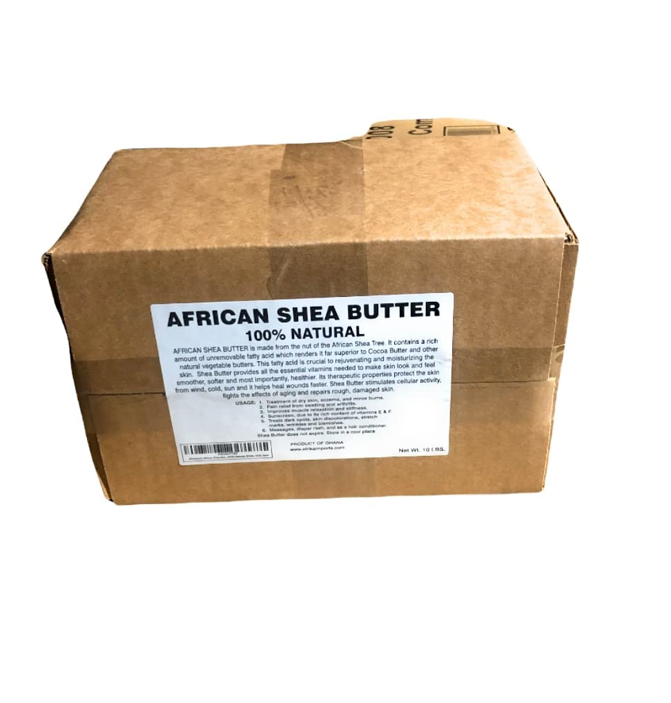 afrimports African Shea Butter 100% Natural, White, 10 lb.