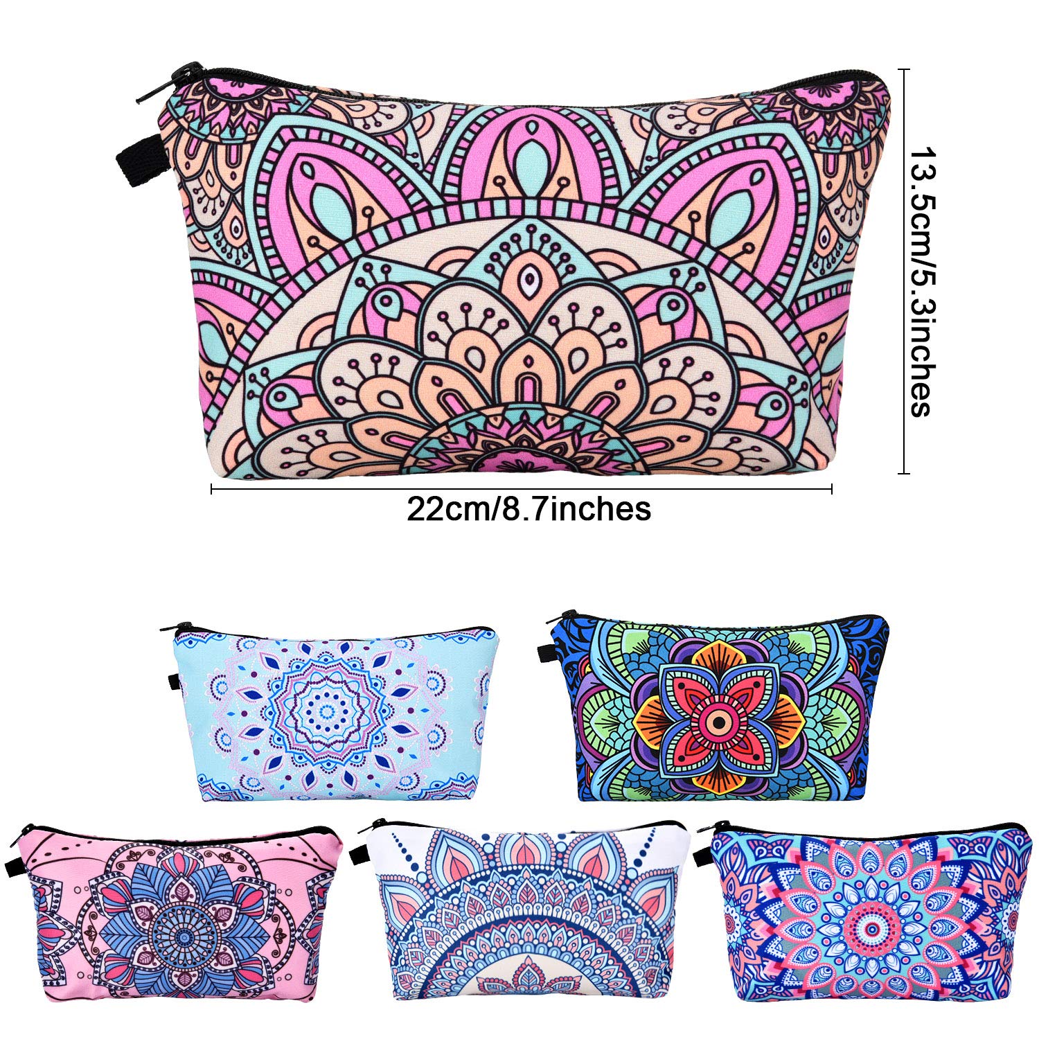 Chuangdi 6 Pieces Makeup Bag Toiletry Pouch Waterproof Cosmetic Bag with Zipper Travel Packing Pouch 8.7 x 5.3 Inch Small Cosmetic Organizer Accessory for Women and Men(Multicolor Style)
