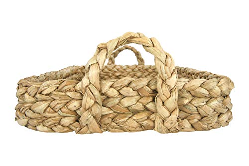 Bloomingville Decorative 22" L Handwoven Seagrass Tray with Handles Basket, Brown