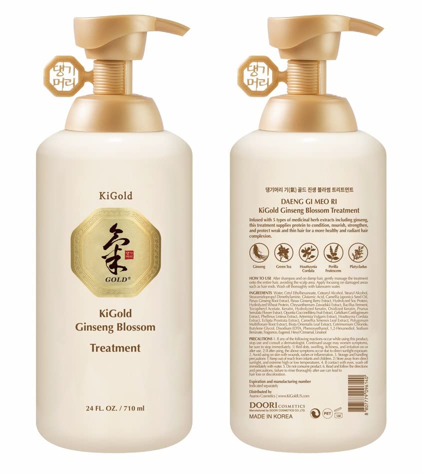 Daeng Gi Meo Ri - Ki Gold Ginseng Blossom Treatment, No Silicone, For Glossy and Elastic Hair, Deeply Hydrating and Moisturizing, 710ml
