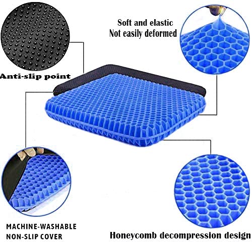 Gel Support Cushion，Gel Seat Cushion,with Non-Slip Cover,Help for Relieving Back Pain ,use for The Car,Office,Wheelchair (Blue)
