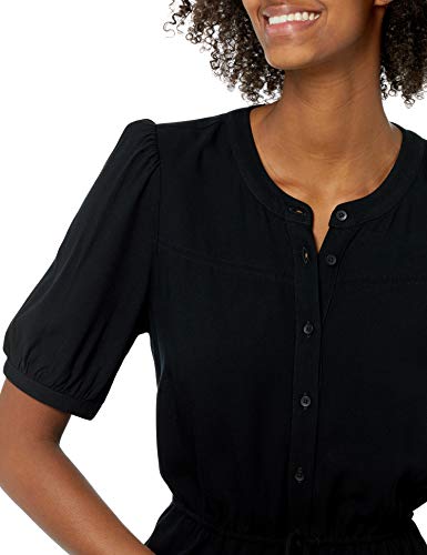 Amazon Essentials Women's Relaxed Fit Half-Sleeve Waisted Midi A-Line Dress, Black, X-Large