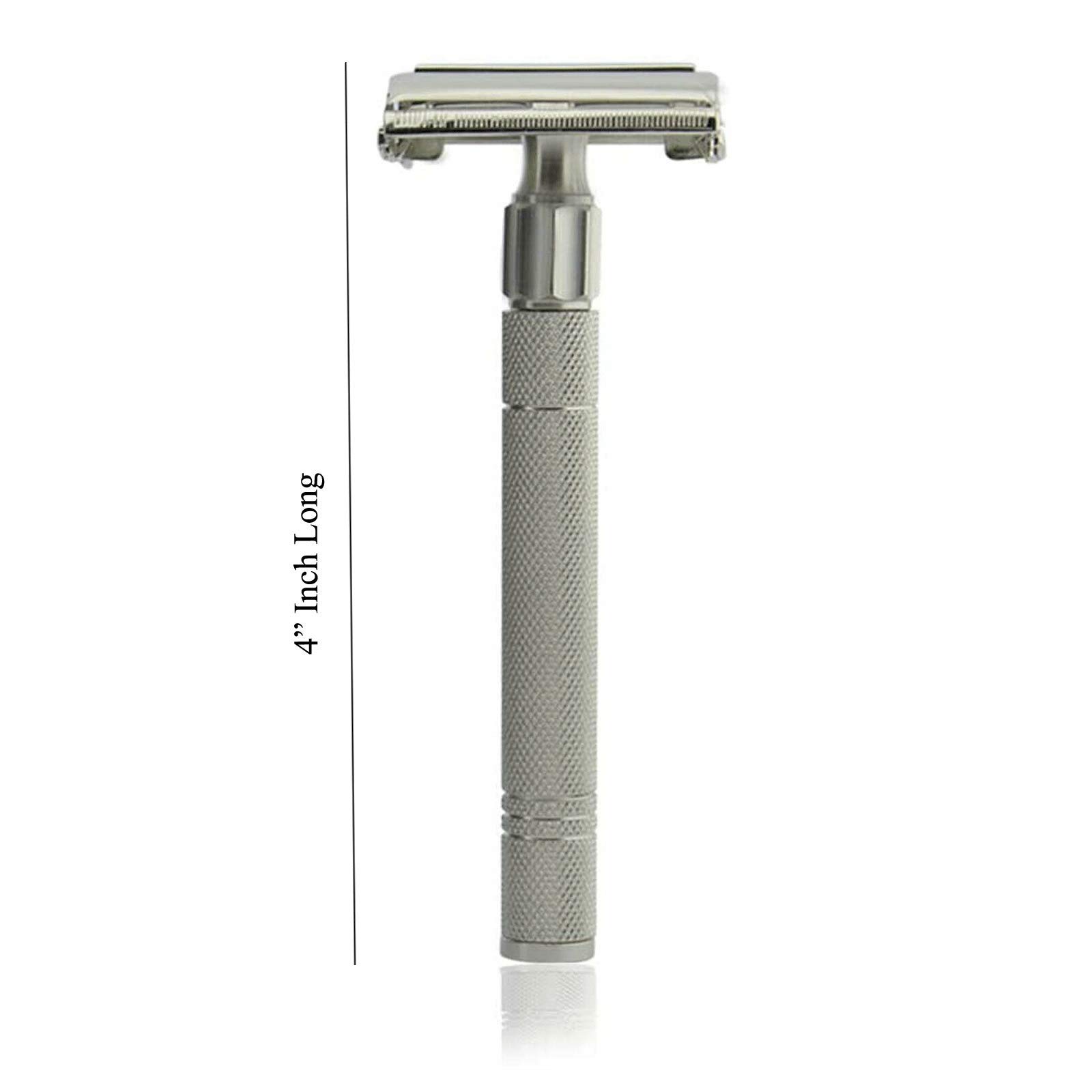 Krisp Beauty Long Handled Double Edge Safety Razor, Butterfly Open Men Women Shaving Razor with 5 Premium Double Edge Shave Blades