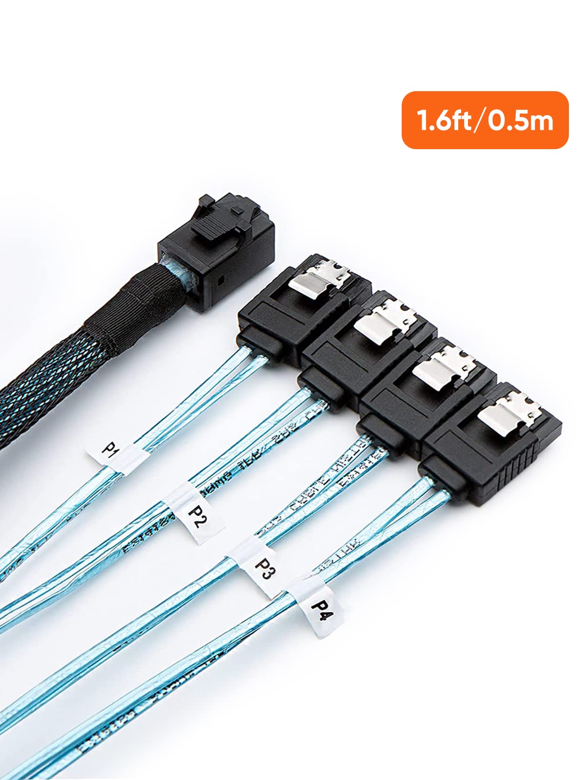 CableCreation 2-Pack 1.6FT/0.5M Internal HD Mini SAS (SFF-8643 Host) - 4X SATA (Target) Cable,SFF-8643 to 4X SATA Cable, SFF-8643 for Controller, 4 Sata Connect to Hard Drive