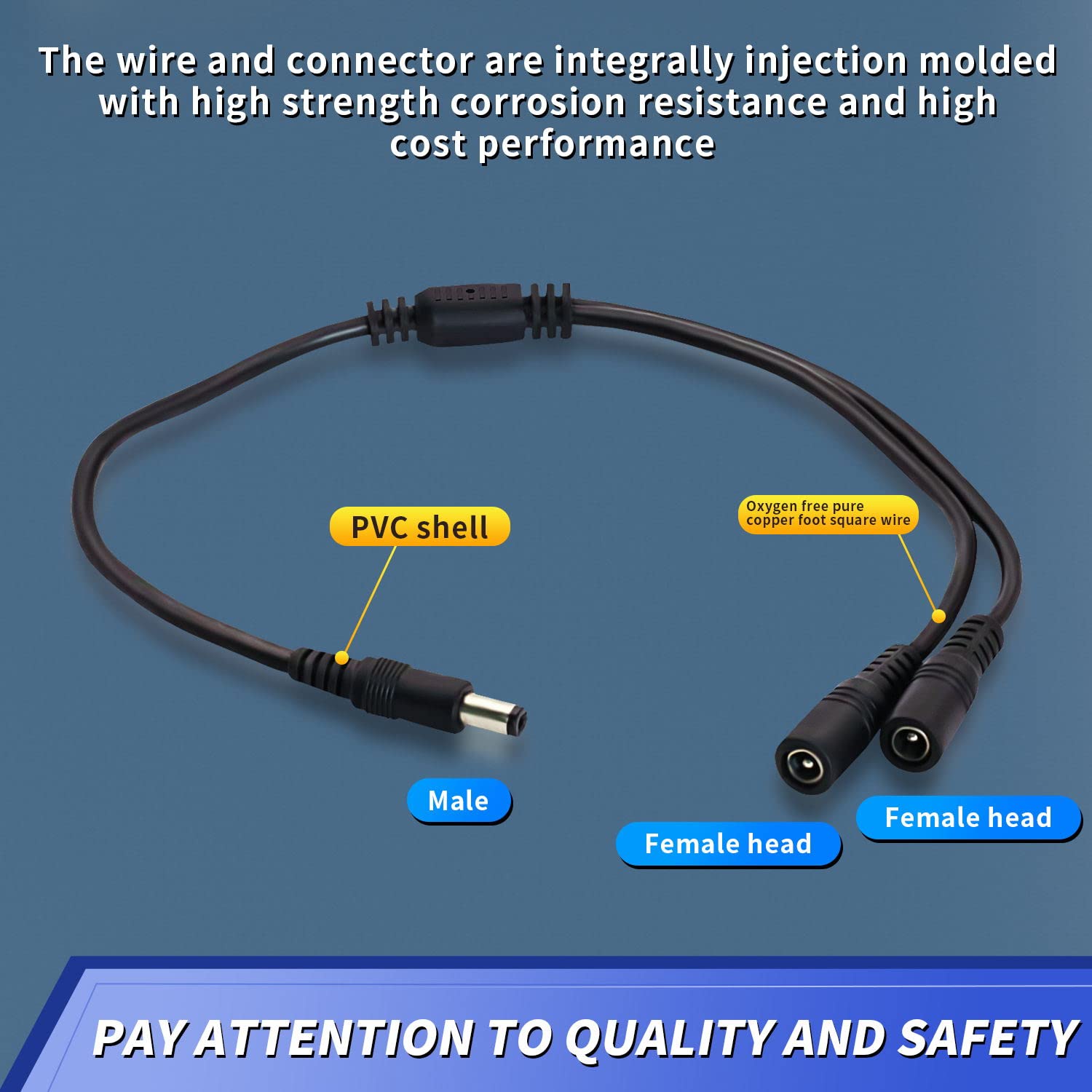 DaFuRui 2.1mm DC Splitter Cable,5Pack 5.5mm x 2.1mm Male to Dual 5.5mm x 2.1mm Female Output Power Splitter Cable Y Adapter Extension Cable for for CCTV Cameras LED Light Strip