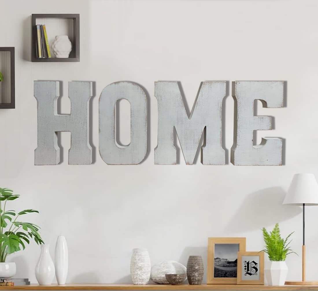 ABELOTS Large Wood Letter Distressed White Wash Alphabet Wall Décor Monogram Letter Alphabet Letters Free Standing Letters Wall Letters (C)