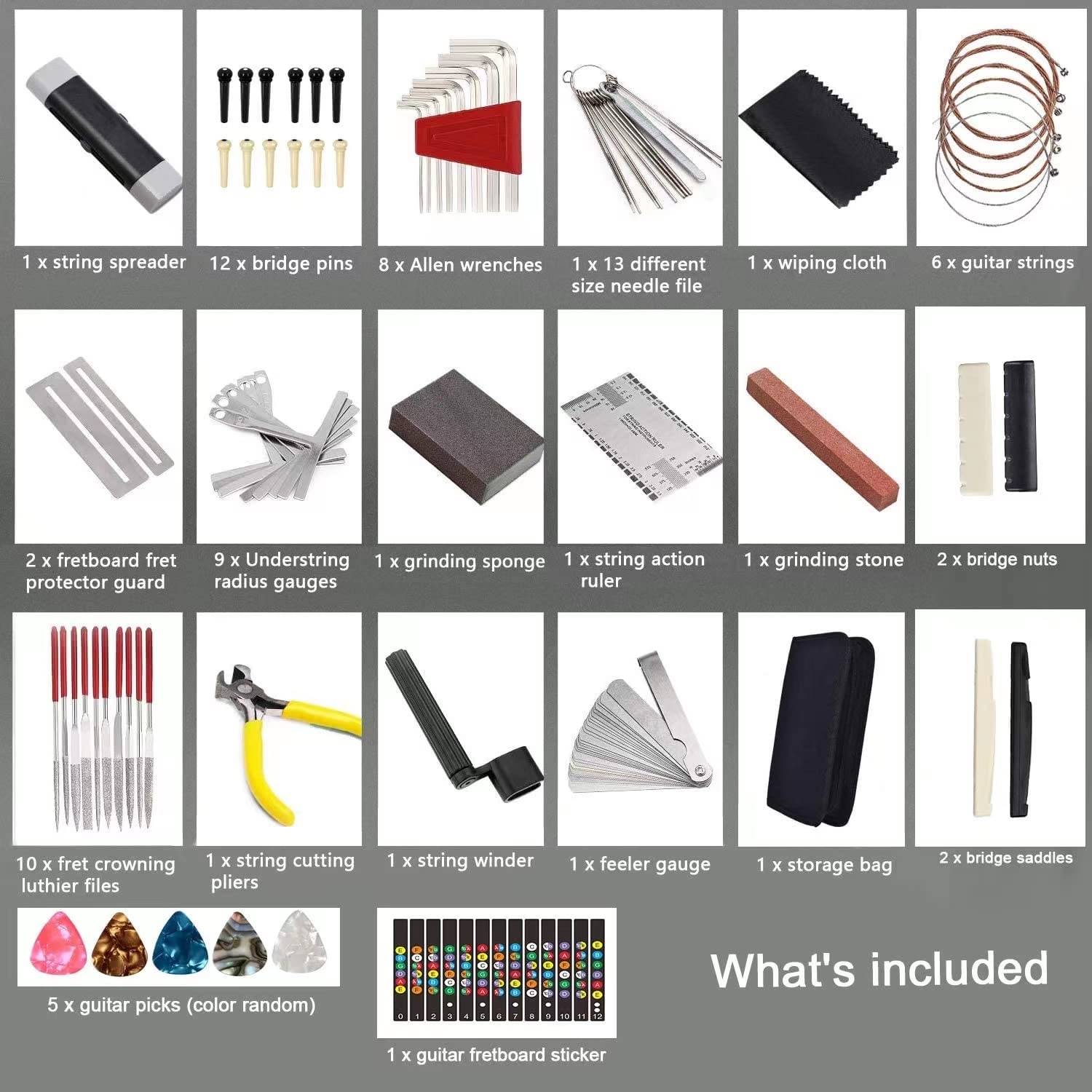 77 Pcs Guitar Maintenance Kit Repair Tool Setup with Carry Bag Large For Acoustic Guitar Electric guitar Ukulele Bass Banjo, String Instrument