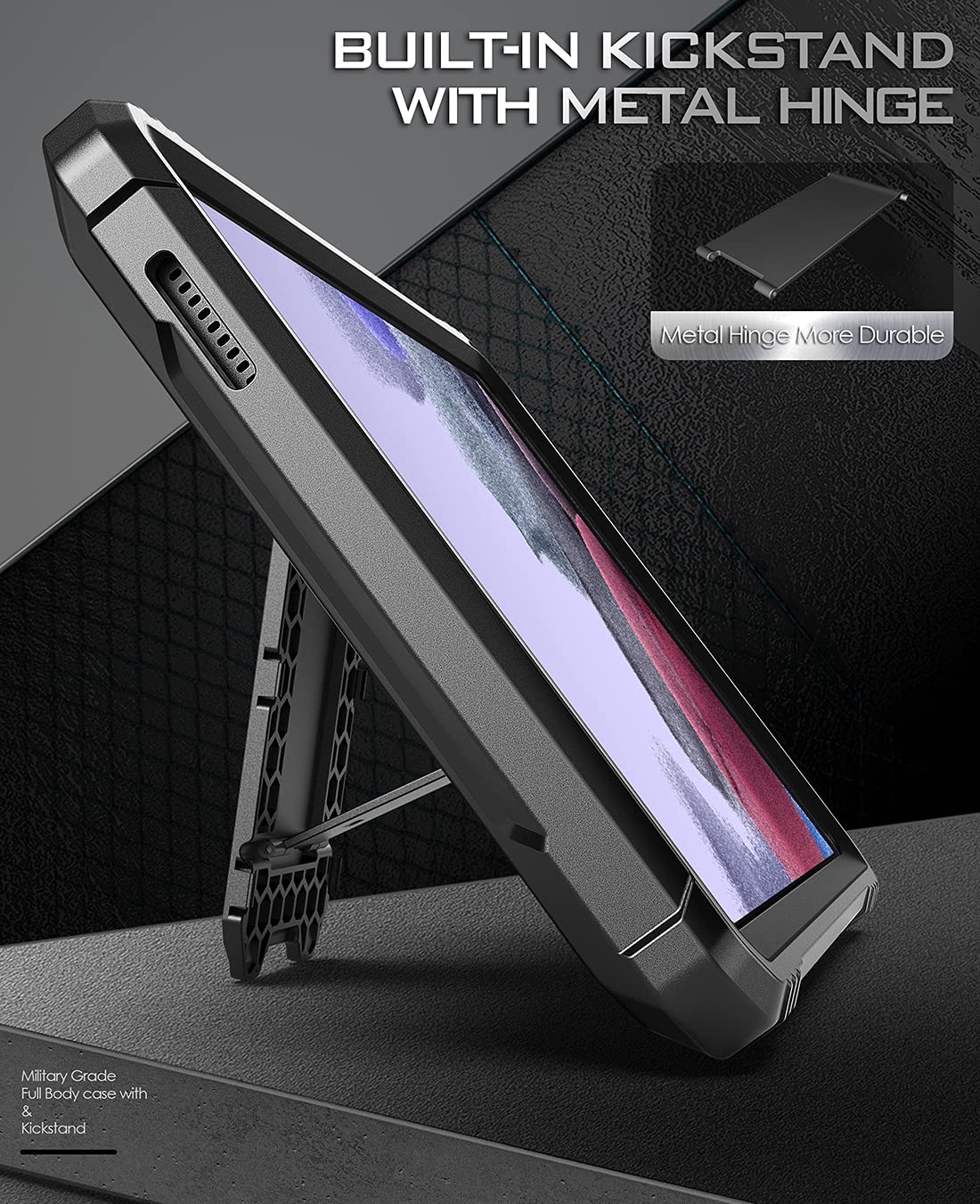 Poetic Revolution Case Designed for Galaxy Tab A7 Lite 8.7 with Screen Protector & Kickstand, Full Body Heavy Duty Rugged Shockproof Drop Protection Protective Case Cover, Black
